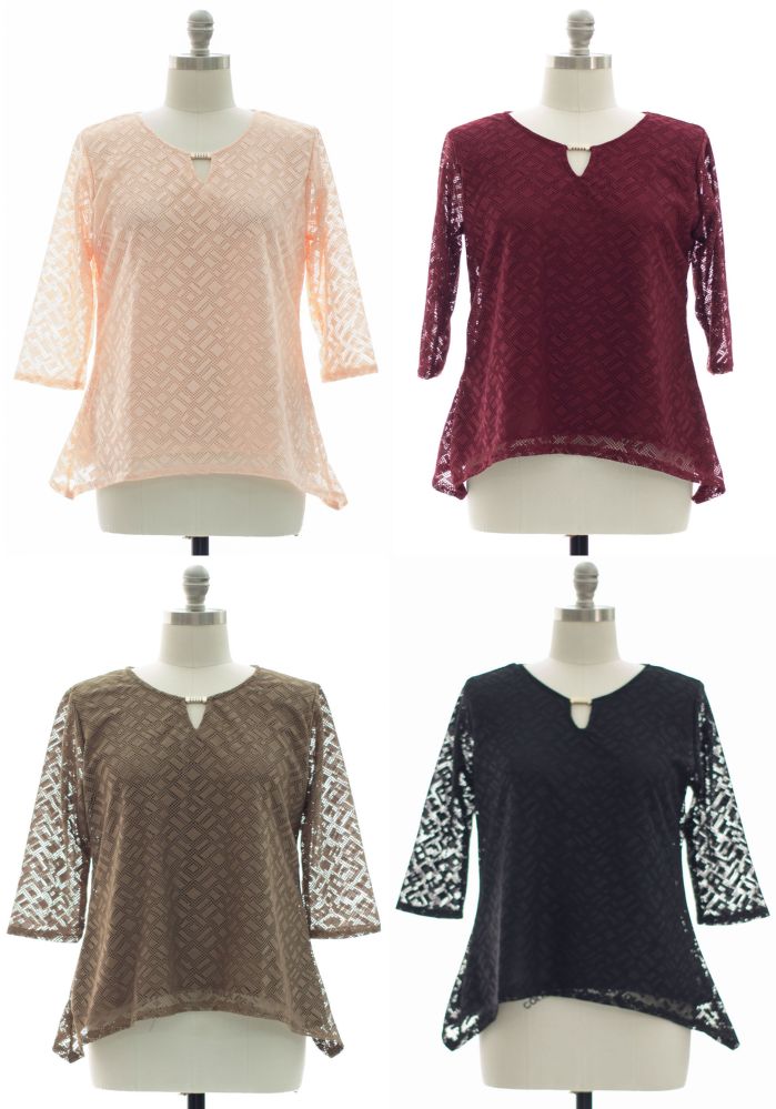 12 Units Of Plus Lace Shell Jewel Yoke Blouse Assorted Womens Fashion