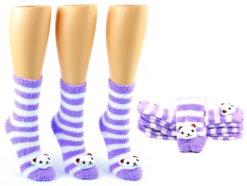 24 Units Of Womens Fuzzy Ankle Socks With 3 D Cat Size 9 11 Womens Fuzzy Socks At