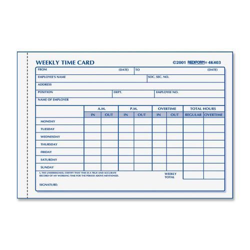125 Units of Rediform Weekly Employee Time Card - Office Supplies - at ...